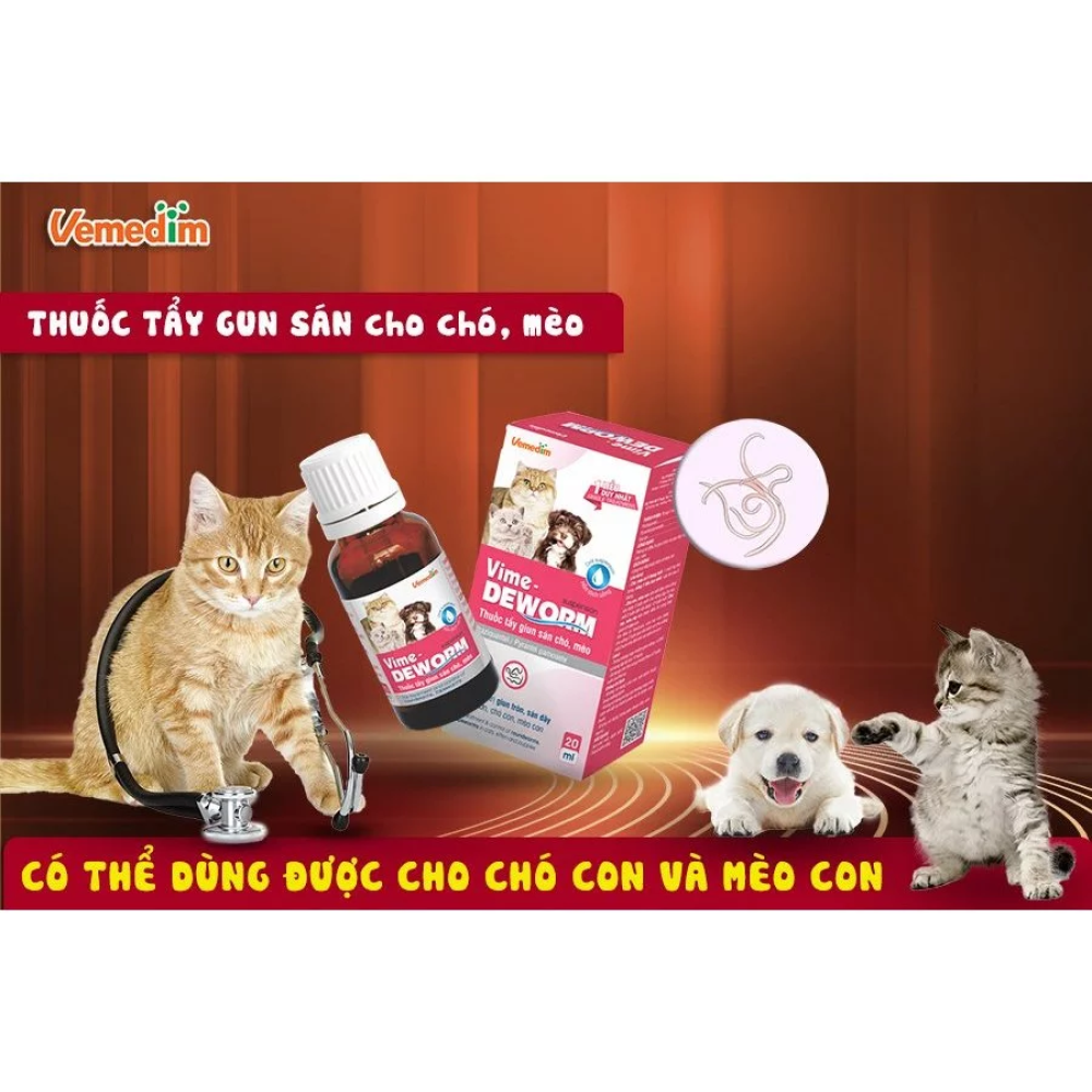 Vemedim Vime-Deworm nước uống phòng giun sán cho chó mèo, an toàn cho